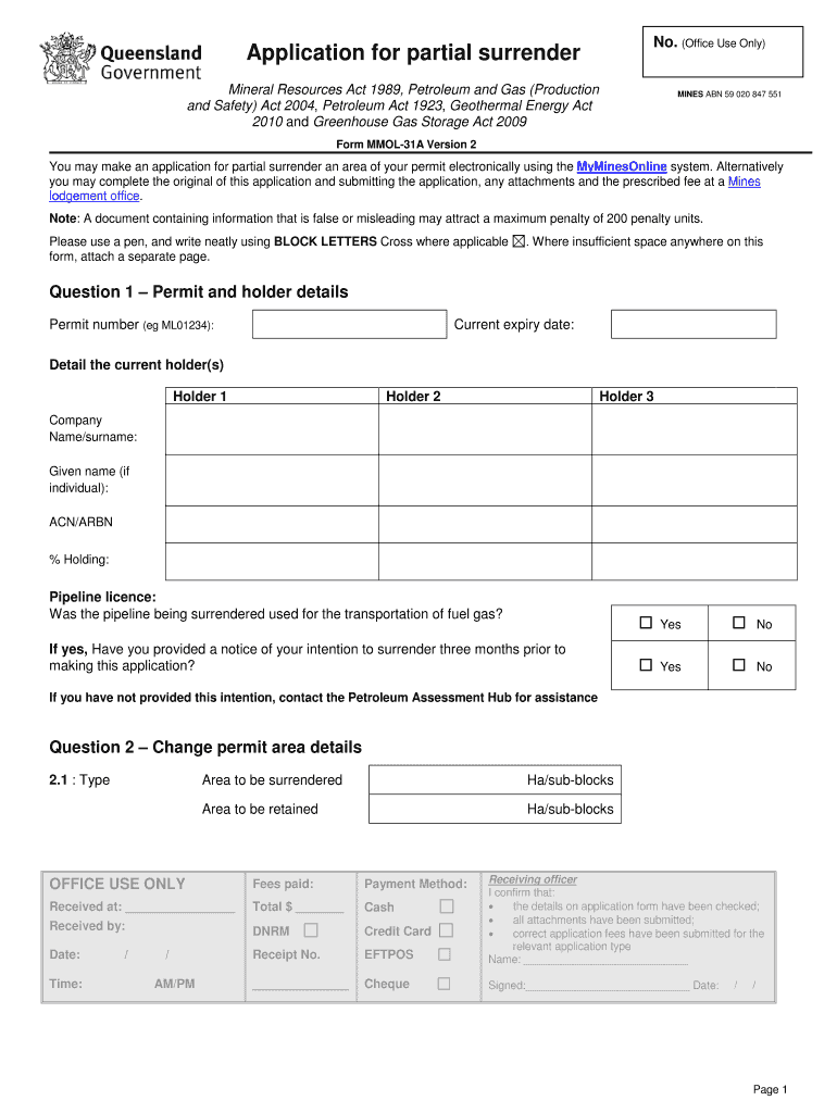 Fillable Online BApplicationb for partial surrender of a permit Fax Email Print - pdfFiller
