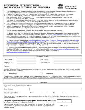 Fillable Online RESIGNATION RETIREMENT FORM FOR TEACHERS EXECUTIVE AND ...