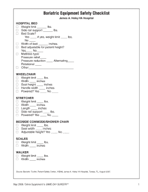 Fillable Online Bariatric Equipment Safety Checklist - Medical Device ...