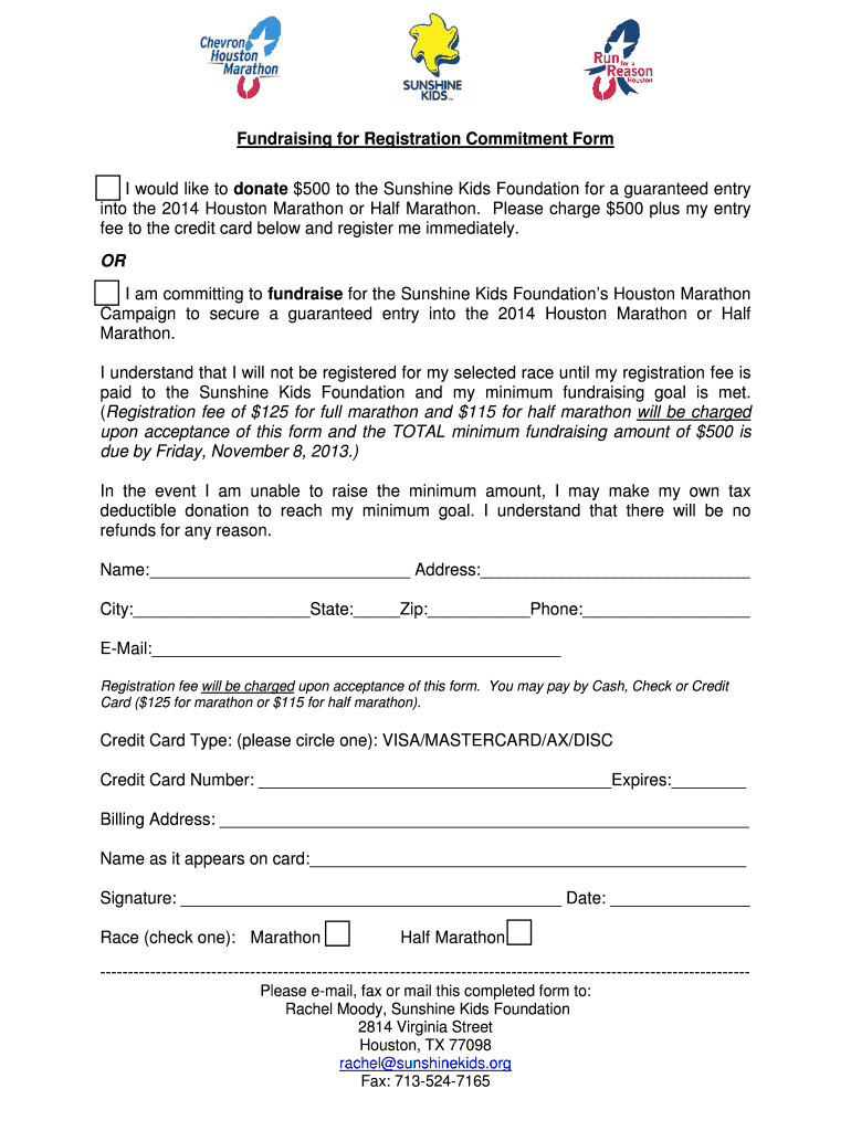 Fillable Online sunshinekids Fundraising for Registration Commitment ...