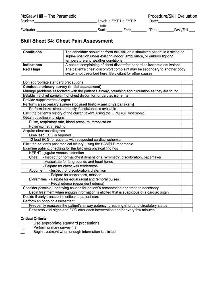 Fillable Online Skill Sheet 34 Chest Pain Assessment Fax Email Print ...