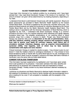 Fillable Online BLOOD TRANSFUSION CONSENT REFUSAL - Homework Market Fax ...