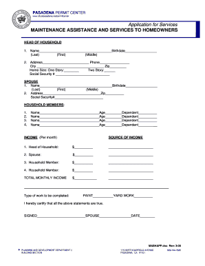 Fillable Online Application for Services MAINTENANCE ASSISTANCE AND ...