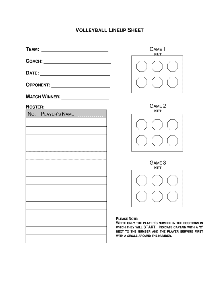 Printable Volleyball Lineup Sheet Template Printable Templates