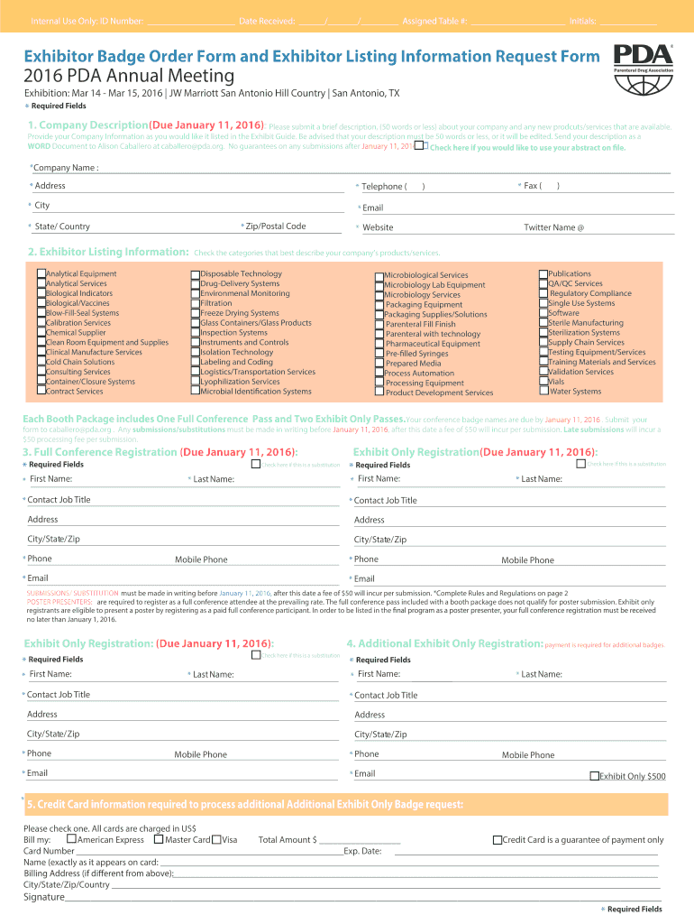 Fillable Online Exhibitor Badge Order Form and Exhibitor Listing ...