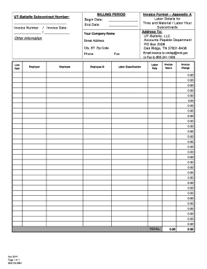 Fillable Online BILLING PERIOD Invoice Format Appendix A UT-Battelle ...