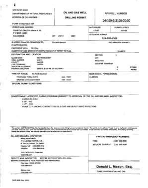 Fillable Online API WELL NUMBER DRILLING PERMIT 34-169-2-3168-00-00 Fax ...