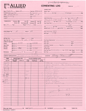 Fillable Online CEMENTING LOG Fax Email Print - pdfFiller