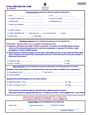 Fillable Online coehp uark EXTRA COMPENSATION FORM Fax Email Print ...