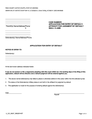 Fillable Online CASE NUMBER APPLICATION FOR ENTRY OF DEFAULT AFFIDAVIT ...