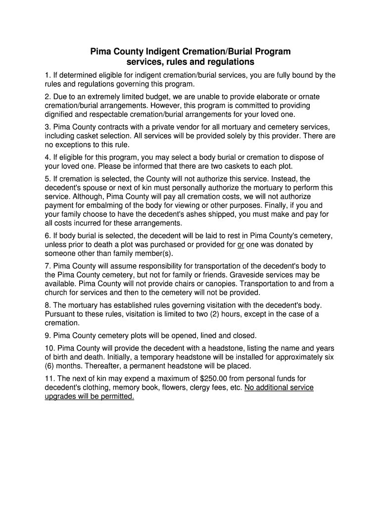 Fillable Online Pima County Indigent Cremation/Burial Program Fax Email ...