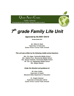 Fillable Online 7th Grade Family Life Unit Lessons - Schoolwires Fax ...