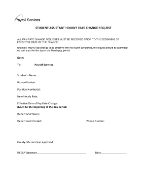 Fillable Online STUDENT ASSISTANT HOURLY RATE CHANGE REQUEST Fax Email ...