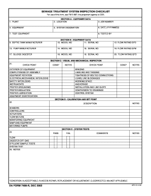 Fillable Online apd army SEWAGE TREATMENT SYSTEMS INSPECTION CHECKLIST ...