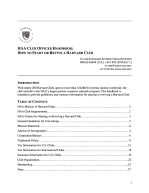 Fillable Online alumni harvard Haa club officer handbook - Harvard ...