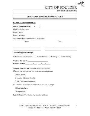 Fillable Online CDBG COMPLIANCE MONITORING FORM Fax Email Print - pdfFiller