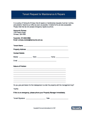 Fillable Online Tenant Request for Maintenance Repairs Fax Email Print ...