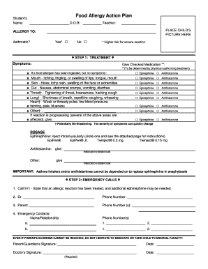 Fillable Online Food Allergy Action Plan - Crestwood High School Fax ...