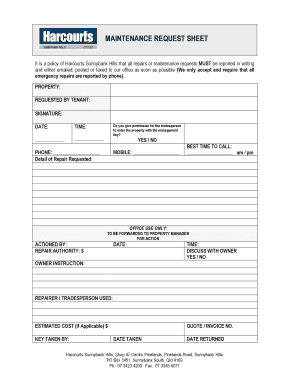 Fillable Online MAINTENANCE REQUEST SHEET Fax Email Print - pdfFiller
