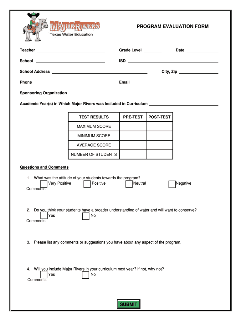 Fillable Online twdb texas PROGRAM EVALUATION FORM - Texas Water ...