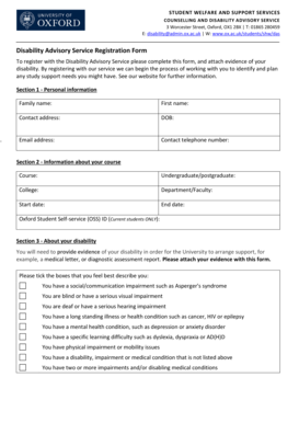 Fillable Online Disability Advisory Service Registration Form Fax Email ...
