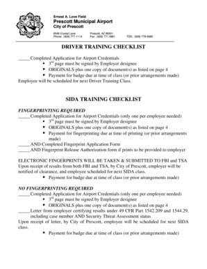 Fillable Online Driver SIDA Training Checklist 10-21-08doc Fax Email ...