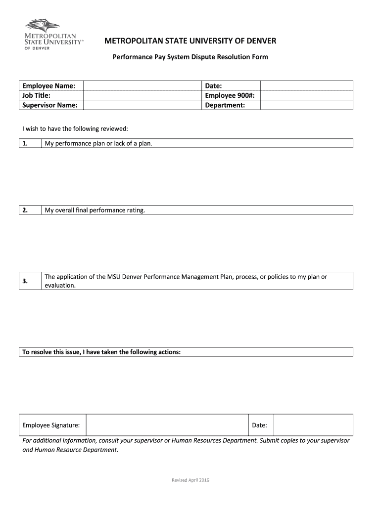 Fillable Online Performance Pay System Dispute Resolution Form Fax ...