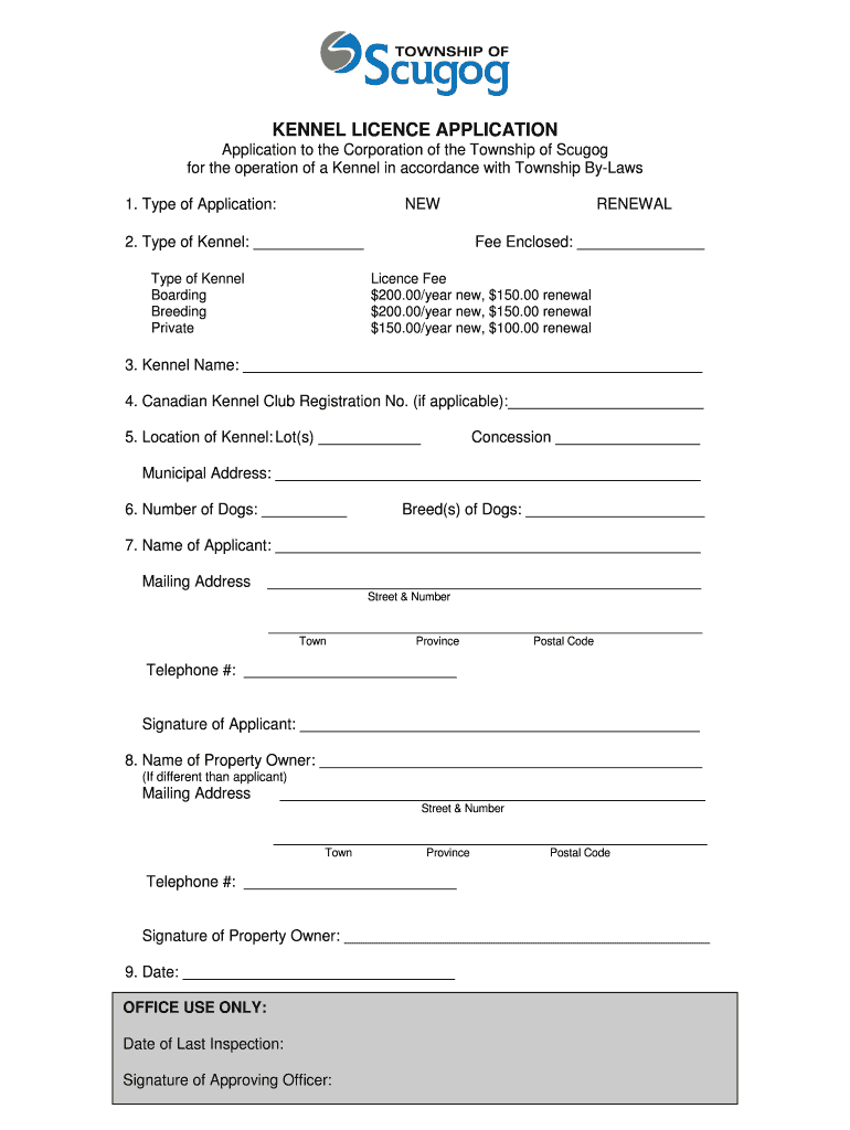 Fillable Online KENNEL LICENCE APPLICATION Application to the ...