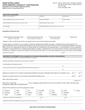 Fillable Online UBEN 154 - Rider Enrollment Supplemental Disability ...