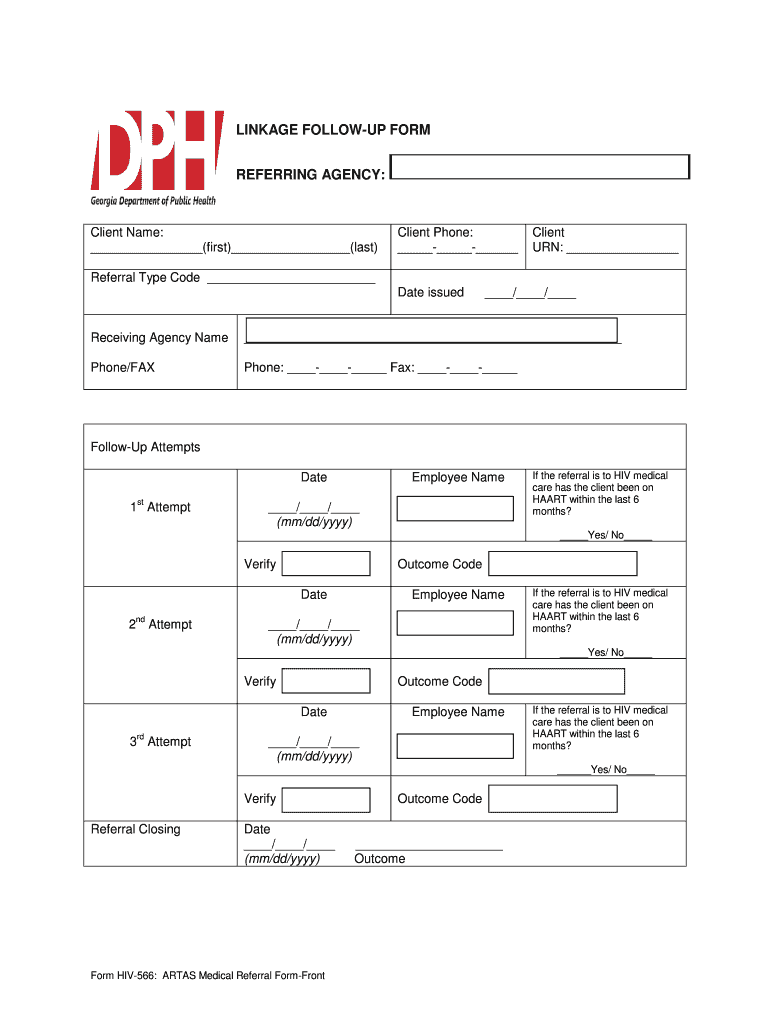 Fillable Online LINKAGE FOLLOW-UP FORM REFERRING AGENCY Fax Email Print - pdfFiller