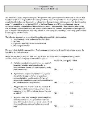 Fillable Online Vendor Responsibility Form - tompkinscountynygov Fax ...
