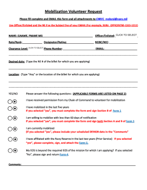 Fillable Online public navy Mobilization Volunteer Request ...