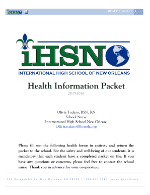 Fillable Online ihsnola HEALTH PACKET 1 - ihsnola Fax Email Print ...