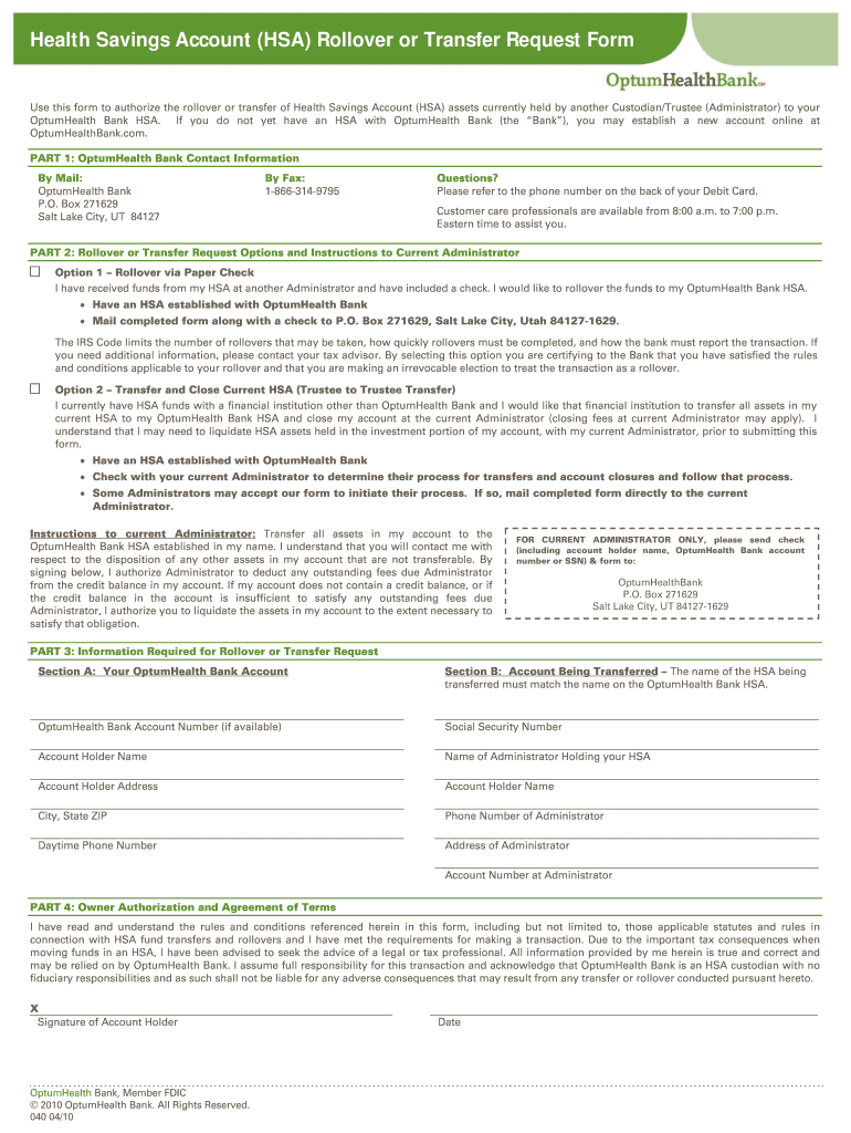 Fillable Online If you do not yet have an HSA with OptumHealth Bank ...