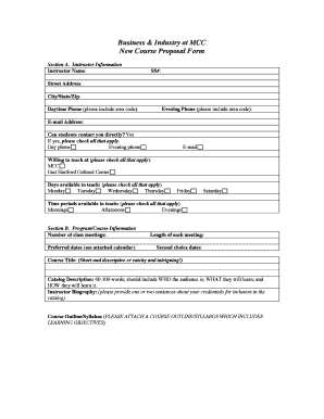 Fillable Online Business Industry at MCC New Course Proposal Form Fax Email Print - pdfFiller