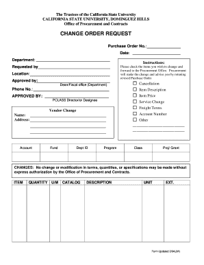 Fillable Online CHANGE ORDER REQUEST - csudhedu Fax Email Print - pdfFiller