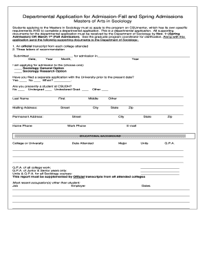 Fillable Online Departmental Application for Admission-fall-spring-2 ...