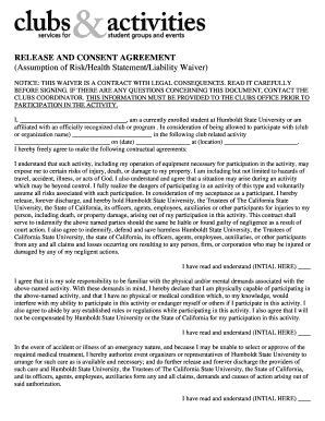 Fillable Online Release and consent agreement - Humboldt State University Fax Email Print ...