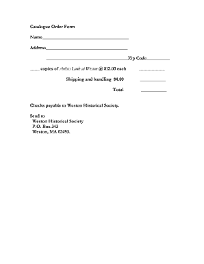 Fillable Online westonhistory Catalogue Order Form - Weston Historical ...