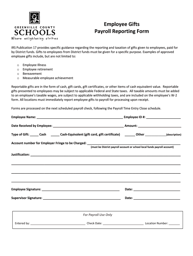 Fillable Online Employee Gifts Payroll Reporting Form Fax Email Print ...