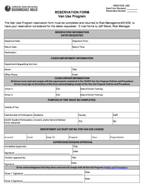 Fillable Online Van Use Program Reservation Form Fax Email Print ...