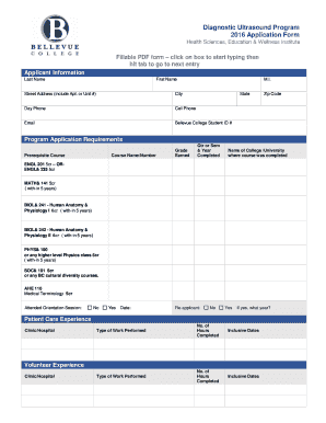 Fillable Online Diagnostic Ultrasound Program 2016 Application Form ...