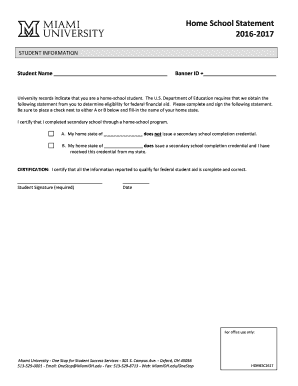 Fillable Online Home School Statement 2016-2017 Fax Email Print - pdfFiller