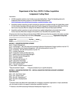 Fillable Online DON Civilian Acquisition Assignment Coding Sheet Fax ...