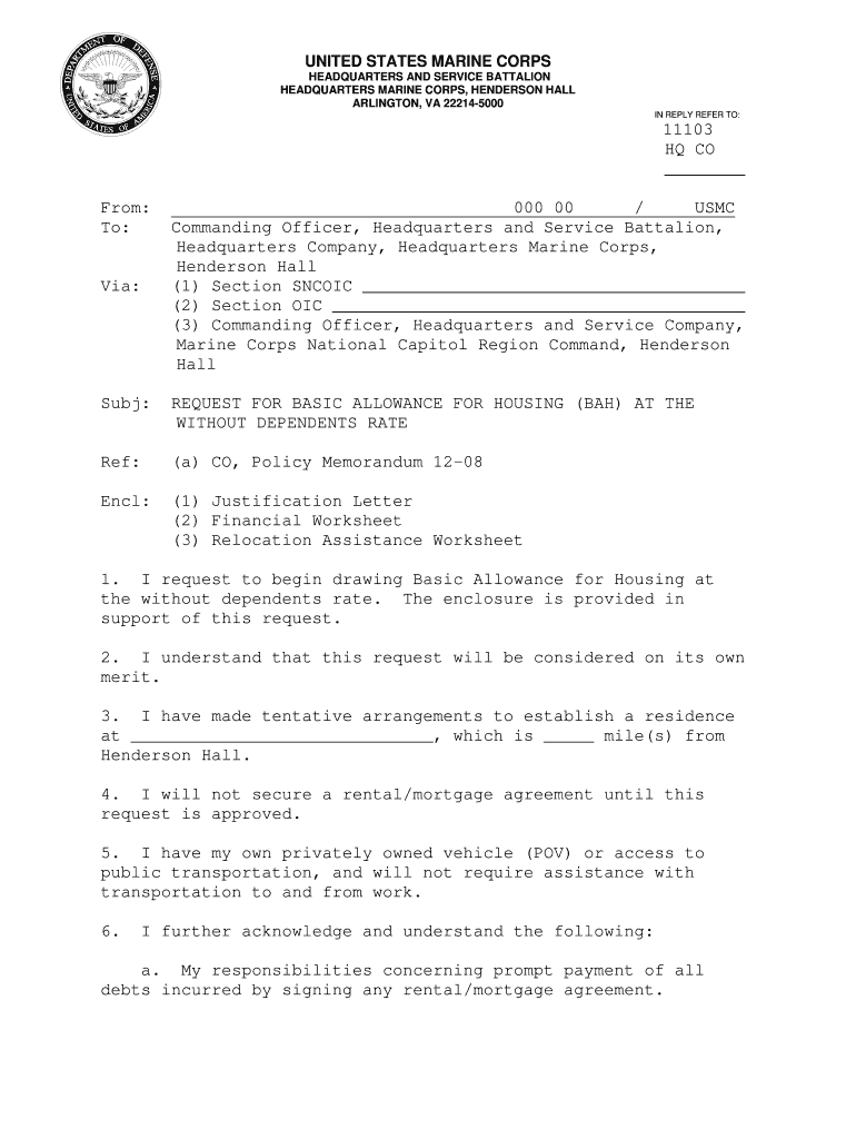Fillable Online UNITED STATES MARINE CORPS HEADQUARTERS AND SERVICE Fax ...