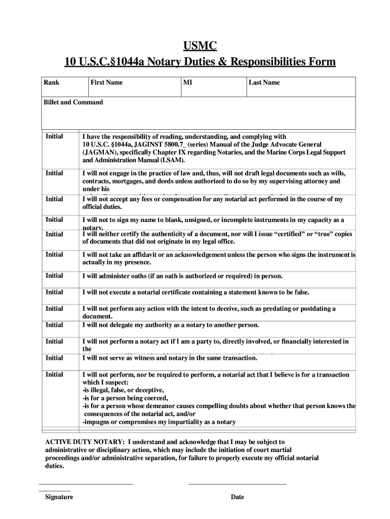 Fillable Online USMC 10 USC1044a Notary Duties Responsibilities Form ...