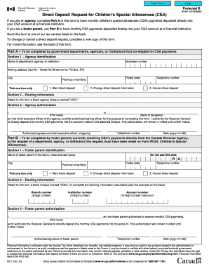 Fillable Online Direct Deposit Request for Childrens Special Allowances ...