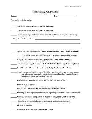 Fillable Online SESS Representative SAT Screening Packet Checklist ...