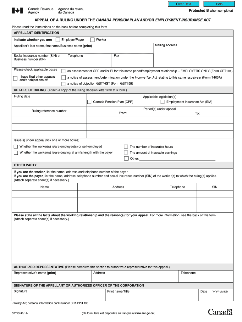 Fillable Online Appeal Of A Ruling Under The Canada Pension Plan And Or ...
