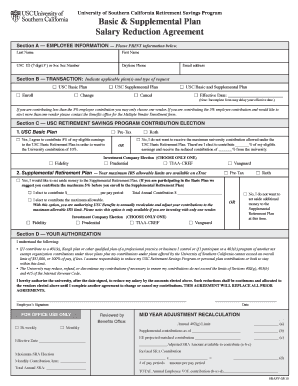 Fillable Online employees usc Salary Reduction Agreement - USC Employee Gateway Fax Email Print ...